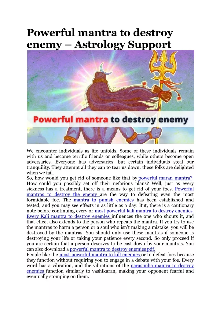 PPT - Powerful mantra to destroy enemy – Astrology Support PowerPoint ...
