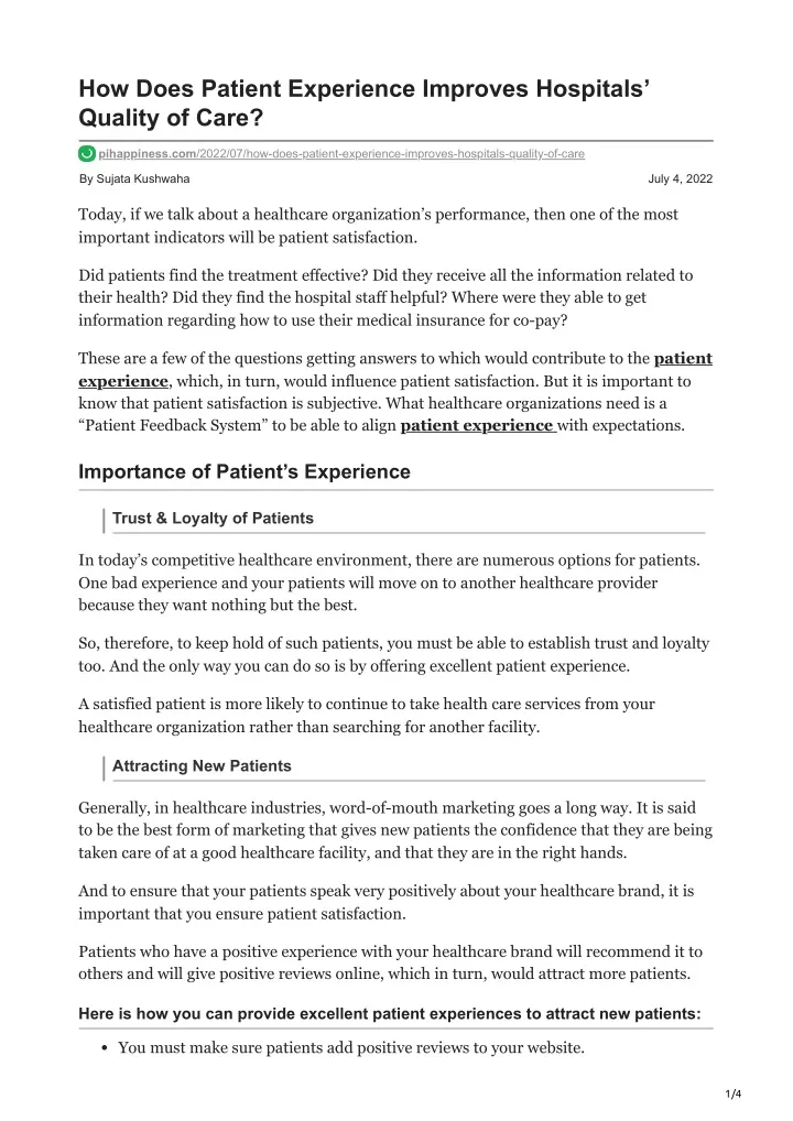 PPT - How Does Patient Experience Improves Hospitals Quality of Care ...