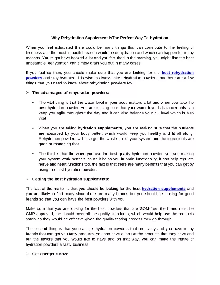 PPT - Why Rehydration Supplement IsThe Perfect Way To Hydration ...