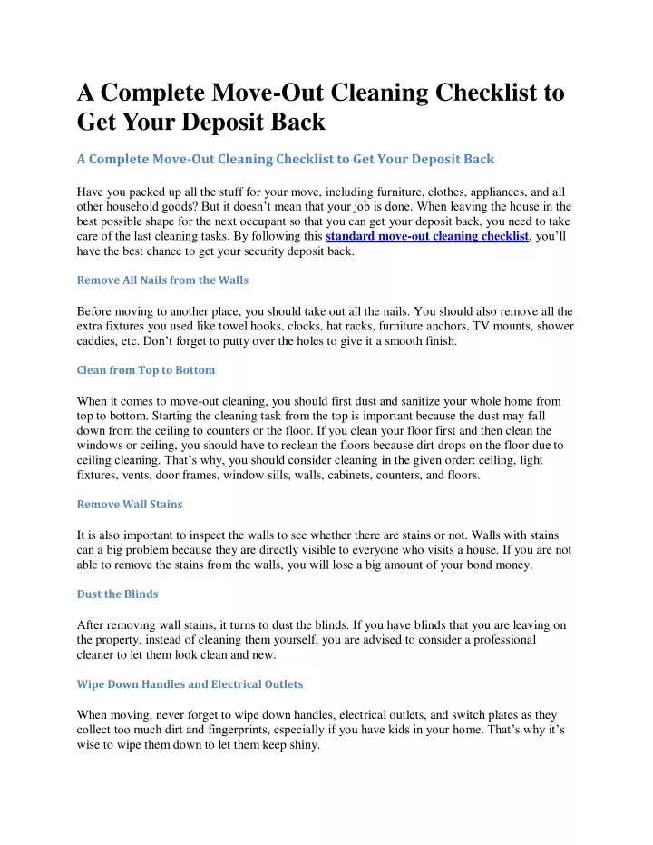 PPT - A Complete Move-Out Cleaning Checklist to Get Your Deposit Back ...