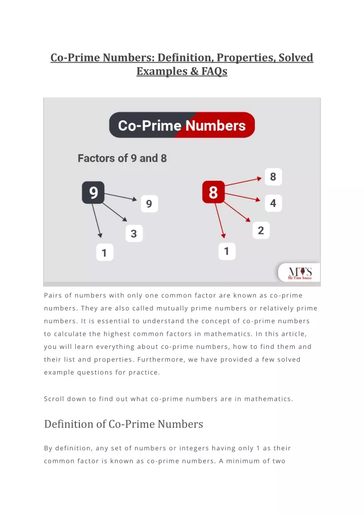 PPT Co Prime Numbers Definition Properties Solved Examples FAQs