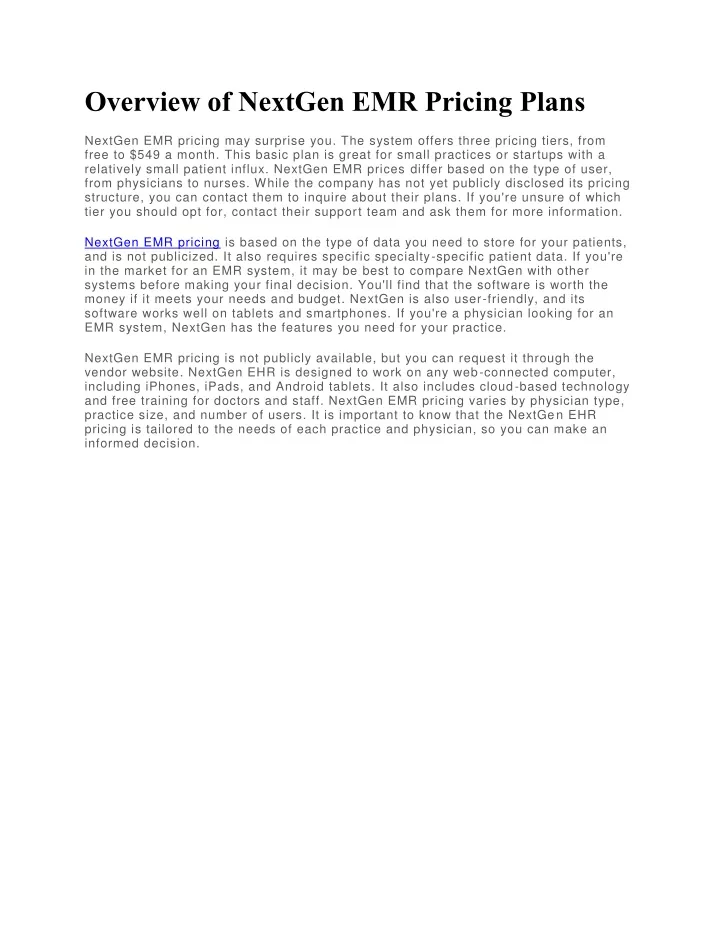 PPT - Overview of NextGen EMR Pricing Plans PowerPoint Presentation ...