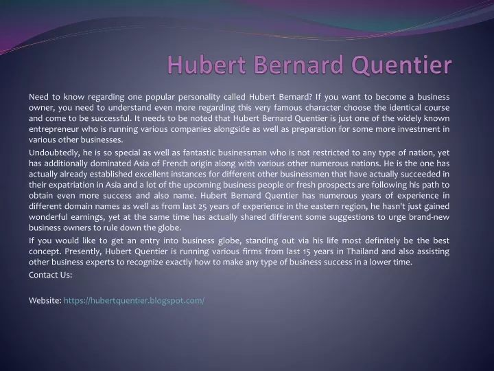 PPT - Hubert Bernard Quentier PowerPoint Presentation, free download ...