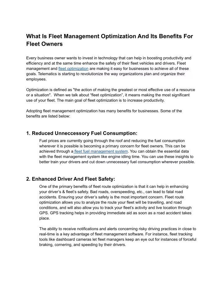 PPT - What Is Fleet Management Optimization And Its Benefits For Fleet ... PPT - What Is Fleet Management Optimization And Its Benefits For Fleet ...