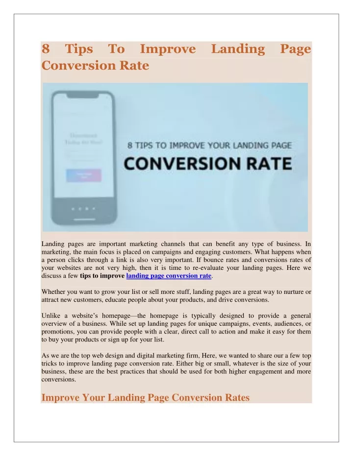 PPT - 8 Tips To Improve Landing Page Conversion Rate PowerPoint Presentation - ID:11450159