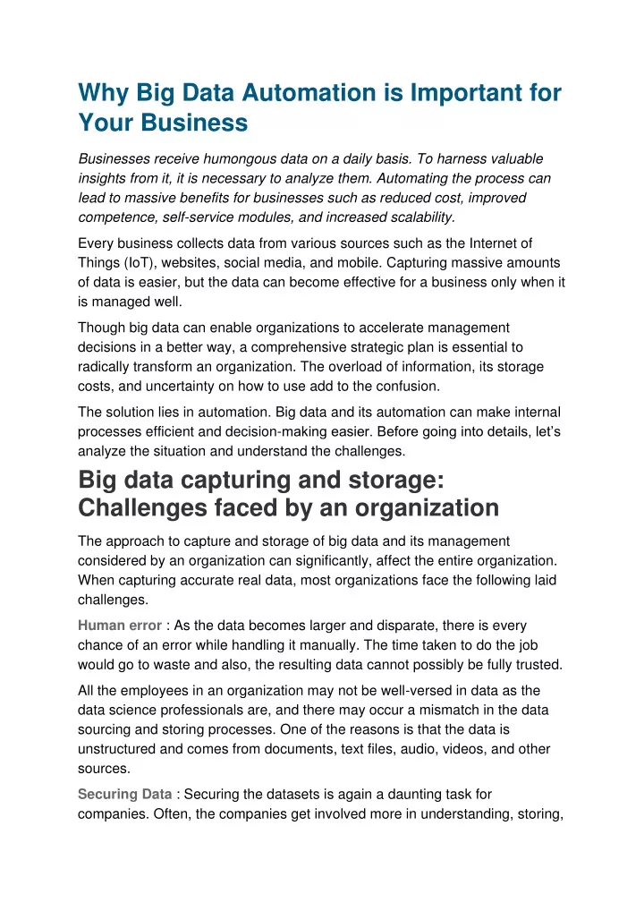 PPT - Why Big Data Automation is Important for Your Business PowerPoint ...