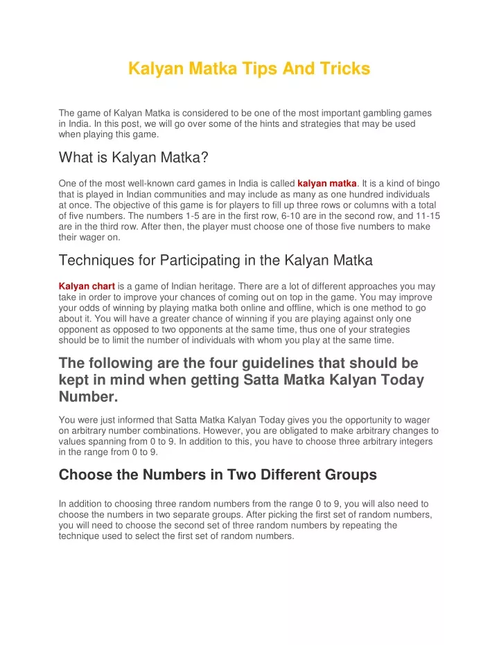 PPT - Kalyan Matka Tips And Tricks PowerPoint Presentation, free ...