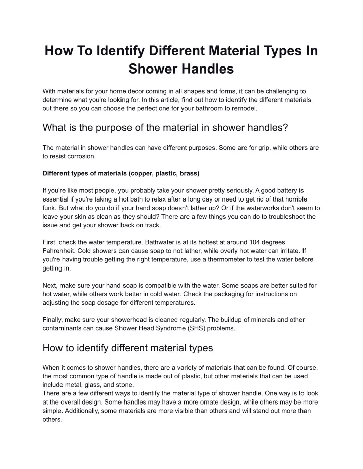PPT - How To Identify Different Material Types In Shower Handles ...