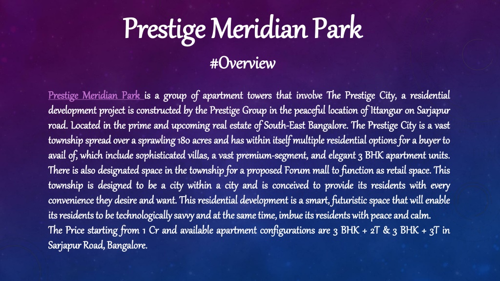 PPT - Prestige Meridian Park 3 BHK Flats in Sarjapur, Bangalore ...