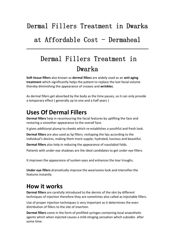 PPT - Dermal Fillers Treatment in Dwarka at Affordable Cost - Dermaheal ...