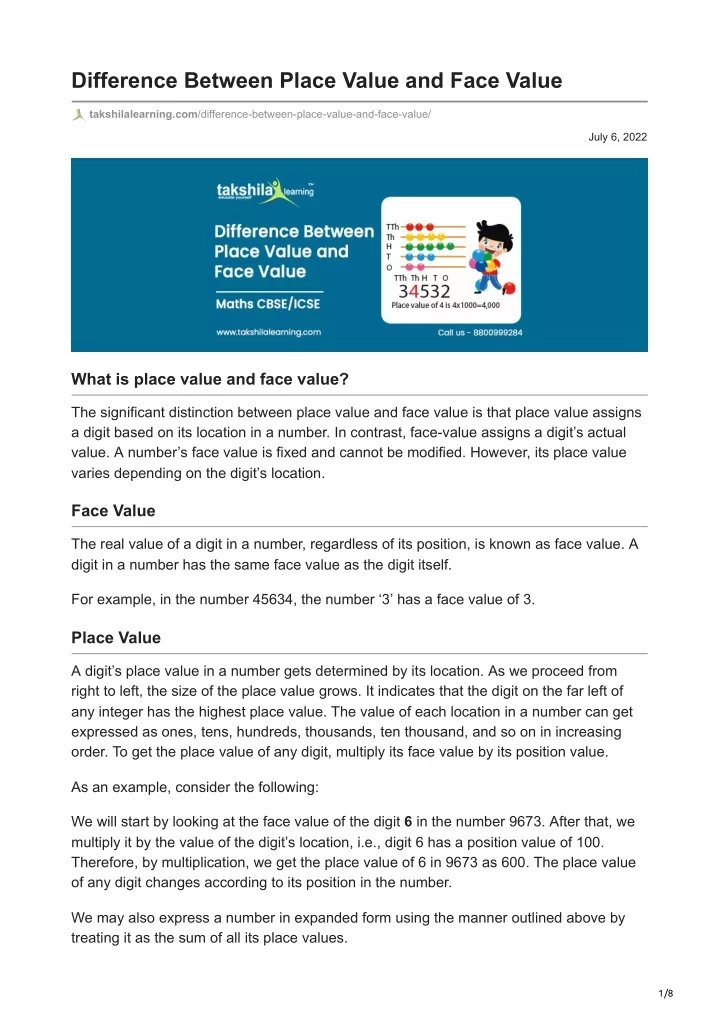 PPT Difference Between Place Value And Face Value PowerPoint 