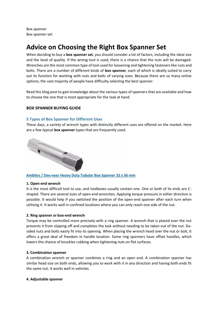 PPT - Advice on Choosing the Right Box Spanner Set PowerPoint ...