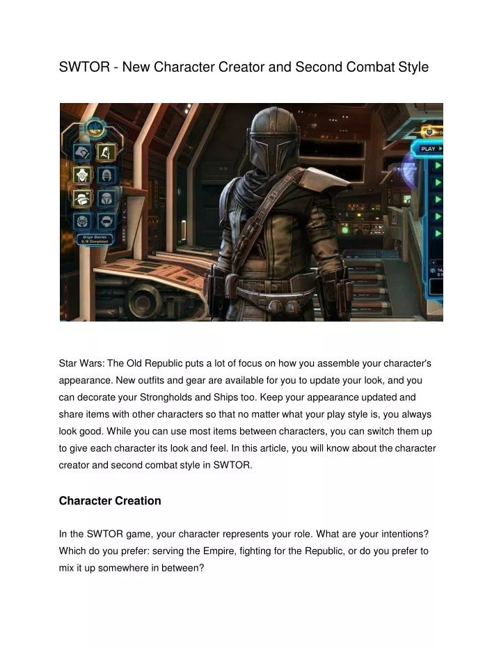 PPT - SWTOR - New Character Creator and Second Combat Style PowerPoint ...