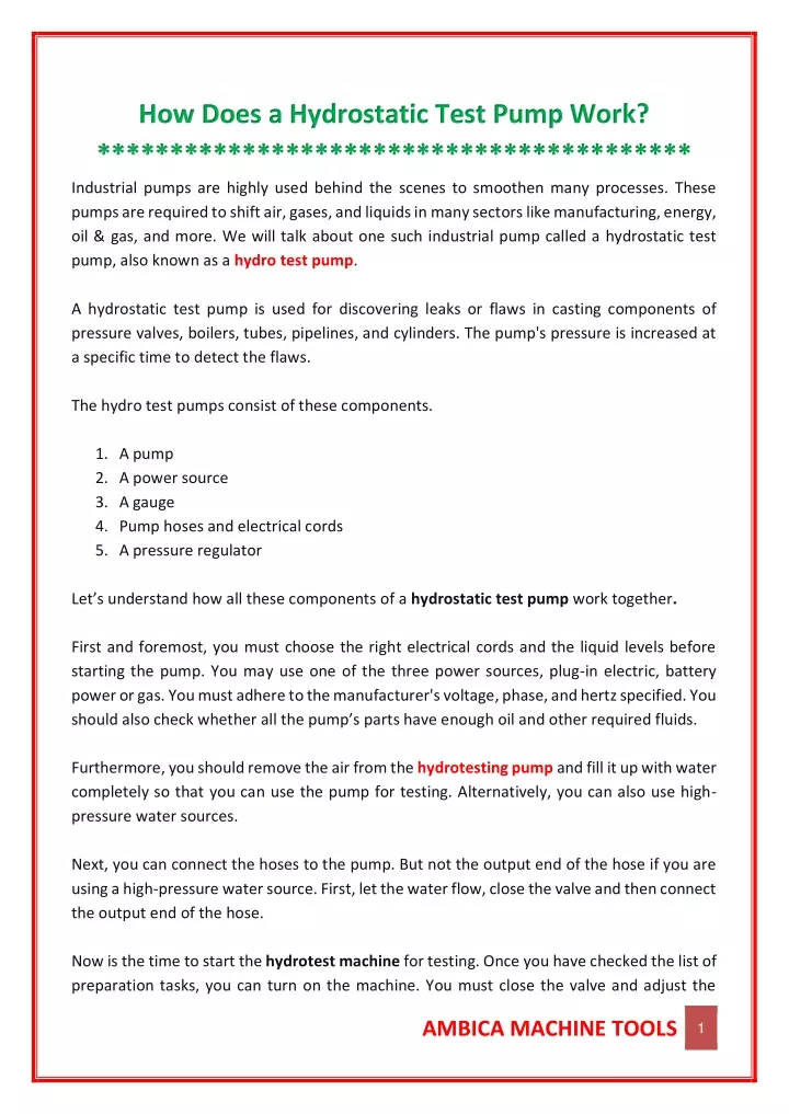 PPT - Everything You Need to Know About Hydrostatic Test Pump ...