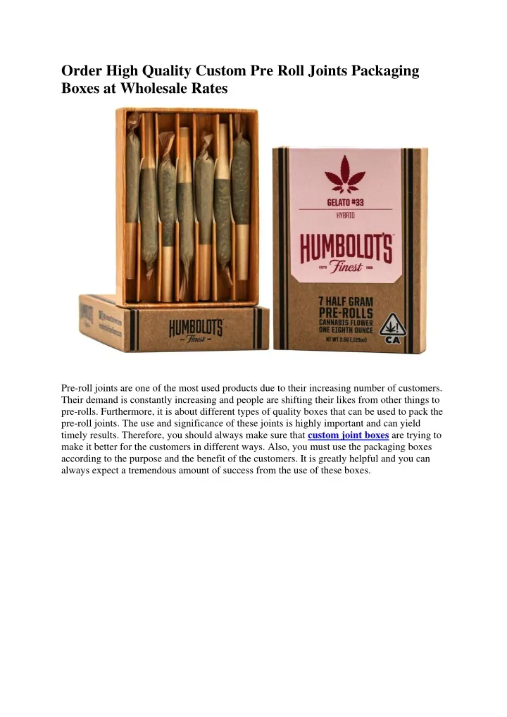 PPT - Order High Quality Custom Pre Roll Joints Packaging Boxes at ...
