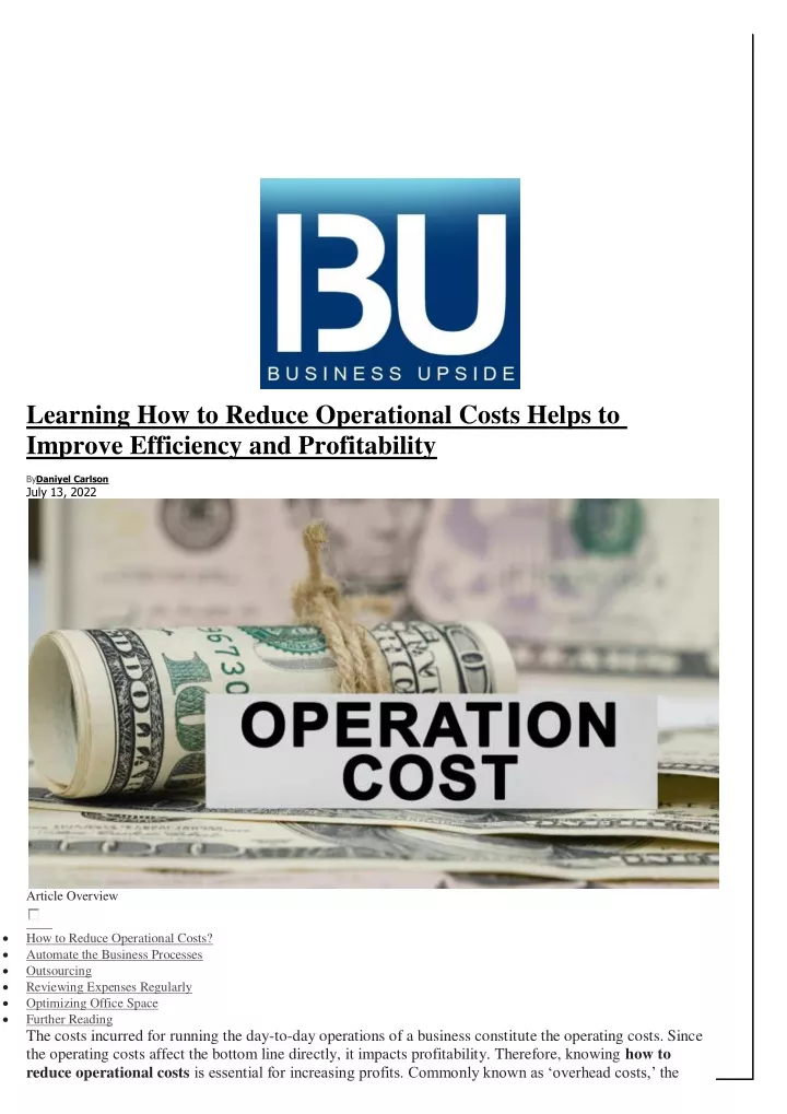 PPT - Learning How to Reduce Operational Costs Helps to Improve ...