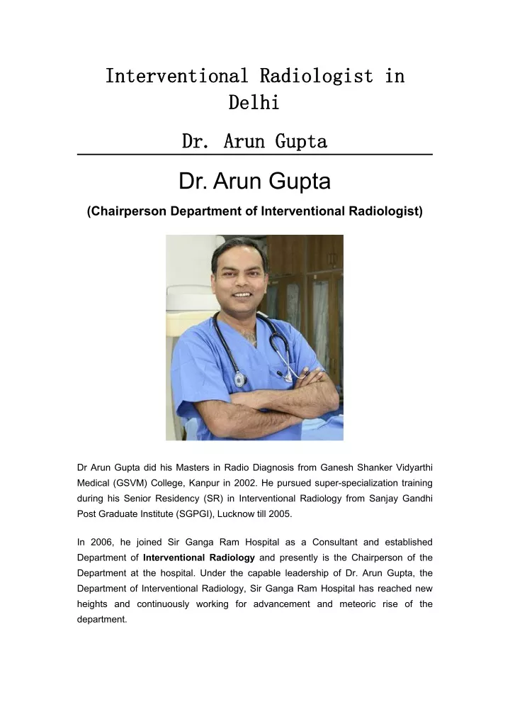 PPT - Interventional Radiologist in Delhi Dr. Arun Gupta PowerPoint ...