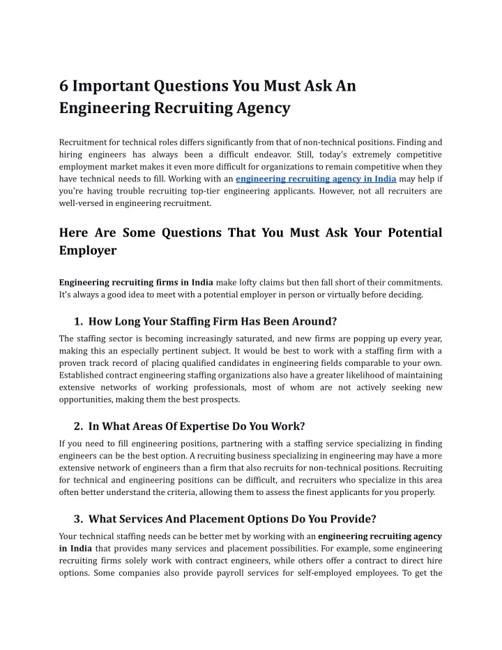 PPT - 6 Important Questions You Must Ask An Engineering Recruiting ...