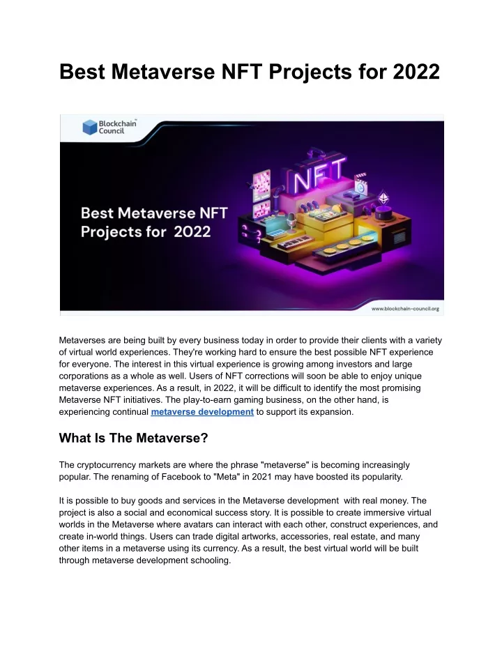 PPT - Best Metaverse NFT Projects for 2022 PowerPoint Presentation ...