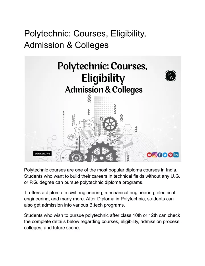 PPT - Polytechnic: Courses, Eligibility, Admission, Colleges & Future ...