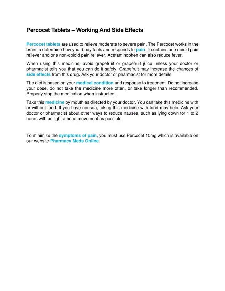 PPT - Percocet Tablets – Working And Side Effects PowerPoint ...