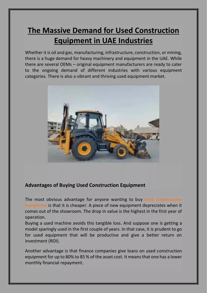 PPT - The Massive Demand for Used Construction Equipment in UAE ...