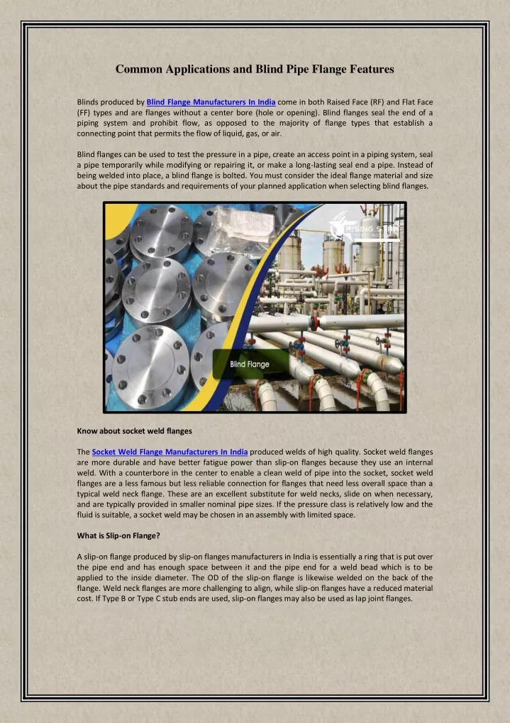 PPT - Common Applications and Blind Pipe Flange Features PowerPoint ... PPT - Common Applications and Blind Pipe Flange Features PowerPoint ...