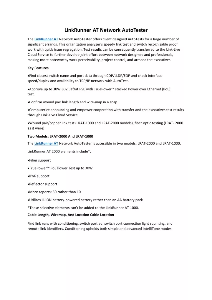 PPT - LinkRunner AT Network AutoTester PowerPoint Presentation, free ...