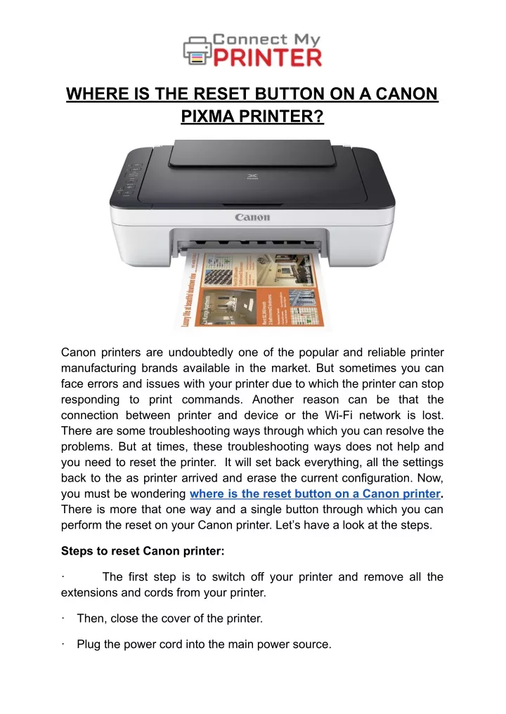 PPT - WHERE IS THE RESET BUTTON ON A CANON PIXMA PRINTER PowerPoint ...