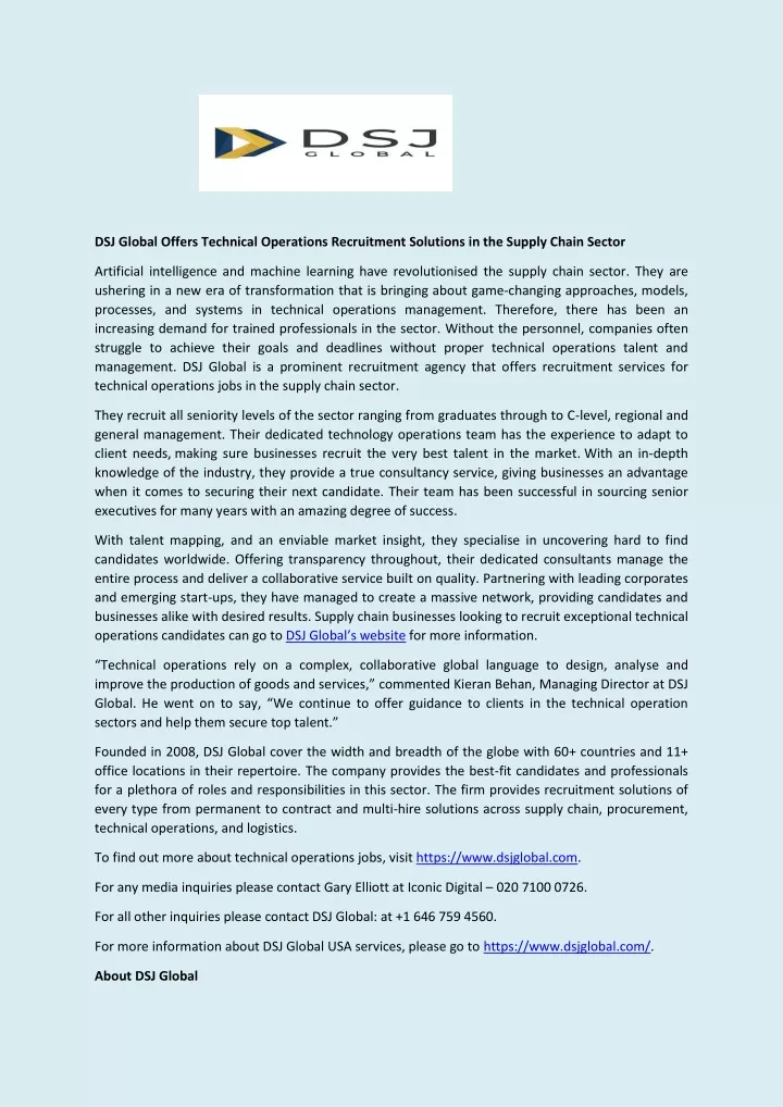 PPT - DSJ Global Offers Technical Operations Recruitment Solutions in ...