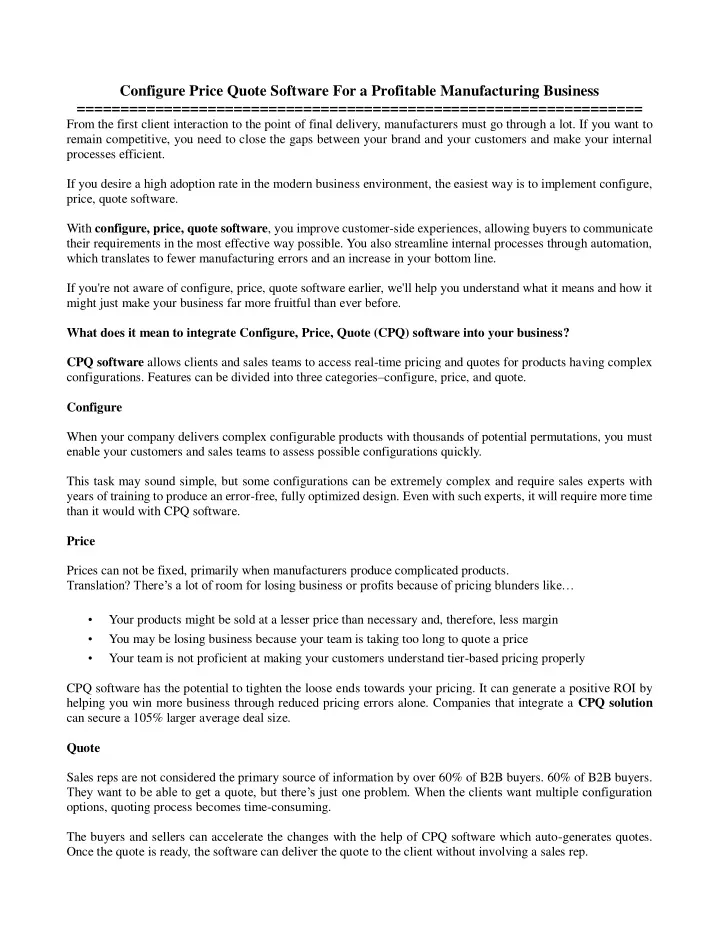 PPT - Configure Price Quote Software For a Profitable Manufacturing ...