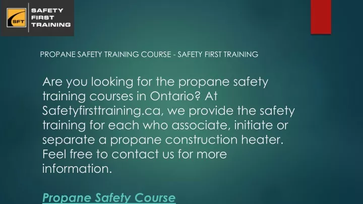 PPT - Propane Safety Training Course - Safety First Training PowerPoint ...