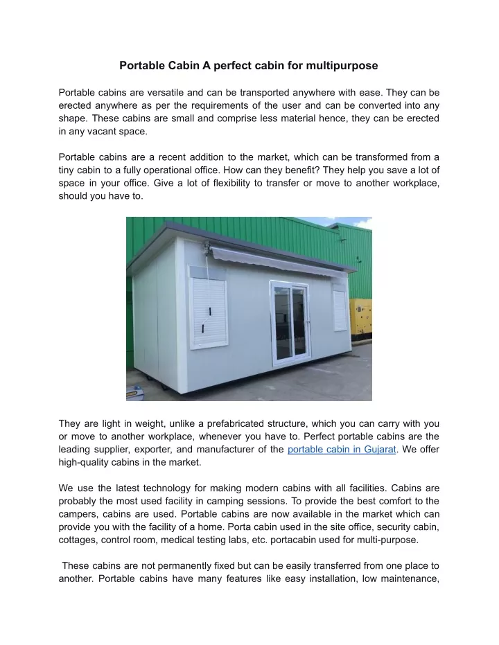 PPT - Portable Cabin A perfect cabin for multipurpose PowerPoint ...