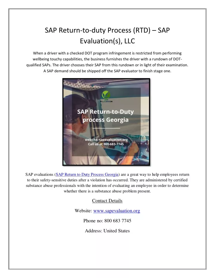 PPT - SAP Return-to-duty Process Georgia | SAP Evaluation(s),LLC - 800 ...