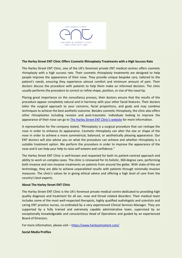 Ppt The Harley Street Ent Clinic Offers Cosmetic Rhinoplasty