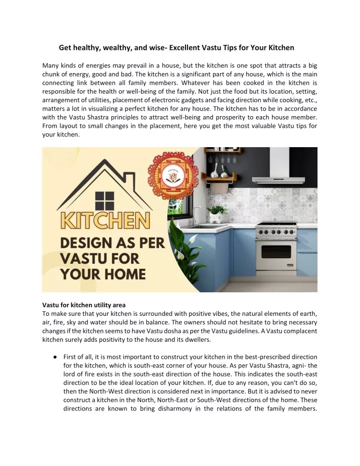 Ppt Get Healthy Wealthy And Wise Excellent Vastu Tips For Your Kitchen Powerpoint 