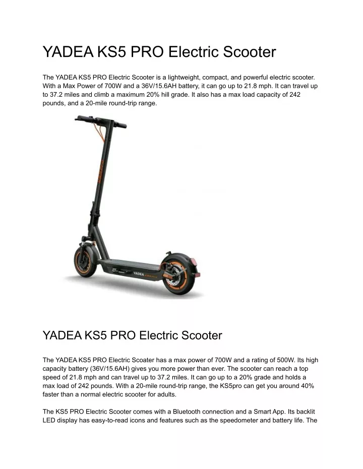 PPT - YADEA KS5 PRO Electric Scooter PowerPoint Presentation, free ...
