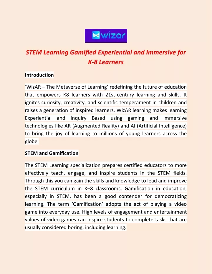 PPT - STEM Learning Gamified Experiential and Immersive for K-8 ...