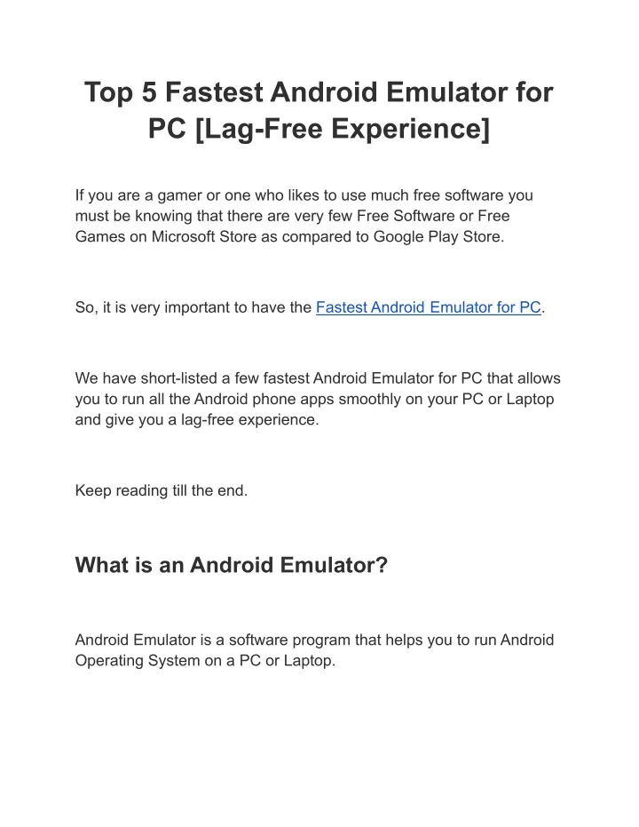 Ppt Top 5 Fastest Android Emulator For Pc Lag Free Experience Powerpoint Presentation Id 6532