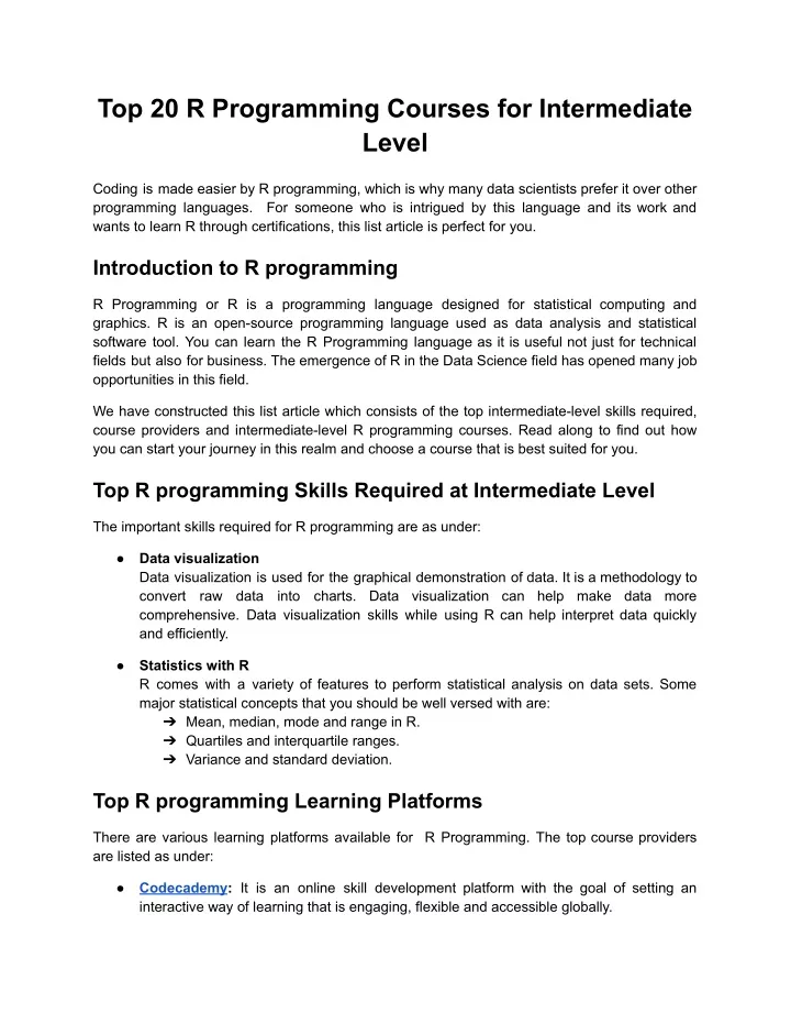 PPT - R programming- Intermediate Level PowerPoint Presentation, free download - ID:11491252