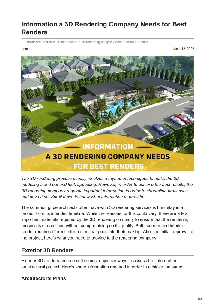 PPT - Information a 3D Rendering Company Needs for Best Renders ...