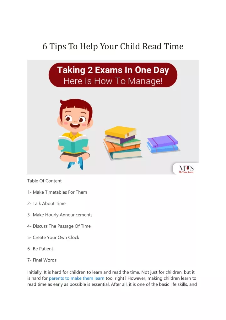 PPT - 6 Tips To Help Your Child Read Time PowerPoint Presentation, free ...