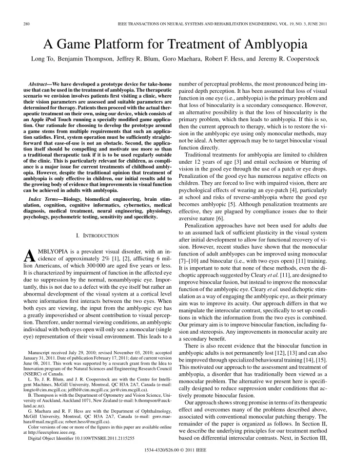 PPT - A-Game-Platform-for-Treatment-of-Amblyopia PowerPoint ...