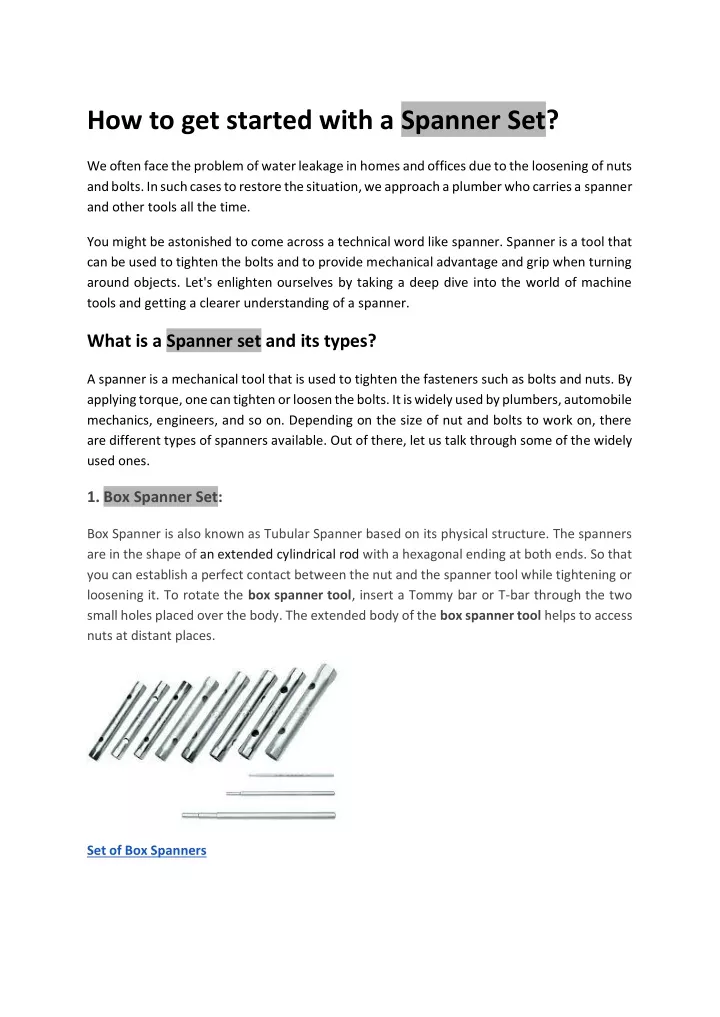 PPT - How to get started with a Spanner Set PowerPoint Presentation, free download - ID:11496991