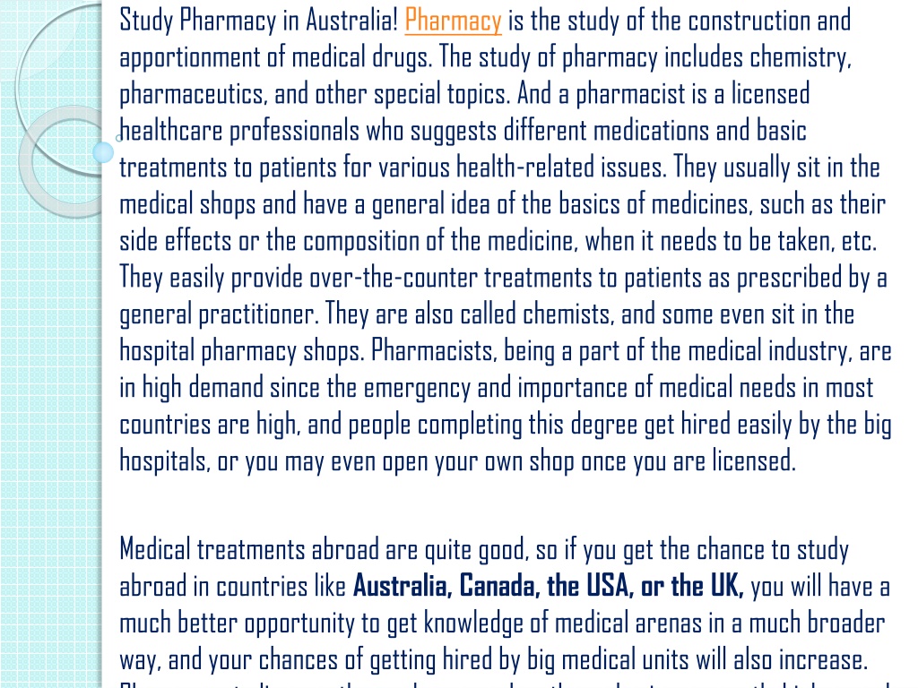 PPT - Study Pharmacy In Australia, Canada, USA, UK - Lawand Education ...