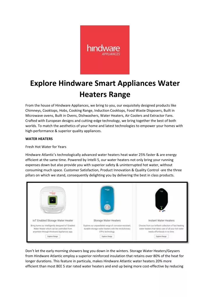 PPT - Explore Hindware Smart Appliances Water Heaters Range PowerPoint ...