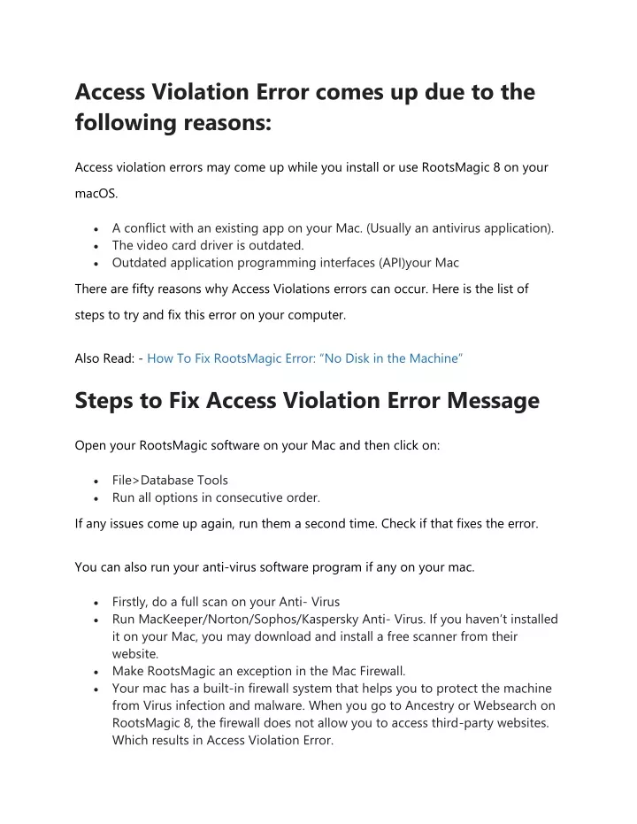 Ppt How Do I Fix The Access Violation Error In Rootsmagic 8 For Macos Powerpoint Presentation