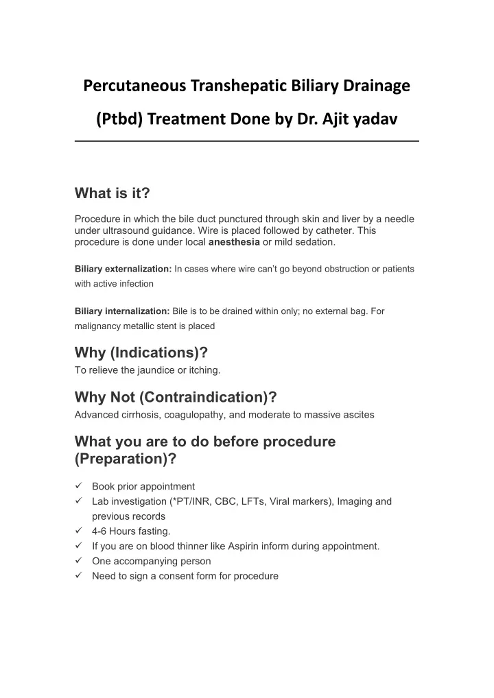 PPT - Percutaneous Transhepatic Biliary Drainage (Ptbd) Treatment Done ...
