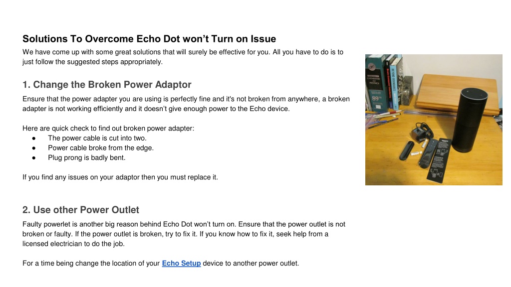 PPT - Steps To Solve Echo Dot Won't Turn On PowerPoint Presentation ... PPT - Steps To Solve Echo Dot Won't Turn On PowerPoint Presentation ...