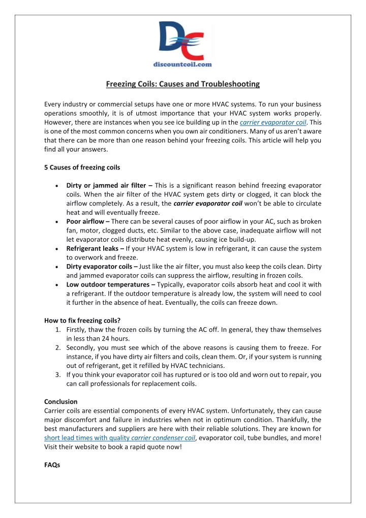PPT - Freezing Coils- Causes and Troubleshooting PowerPoint ...